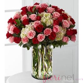 Florerias FioriNET ® | Rosas y Hortencias en florero de vidrio, Queretaro